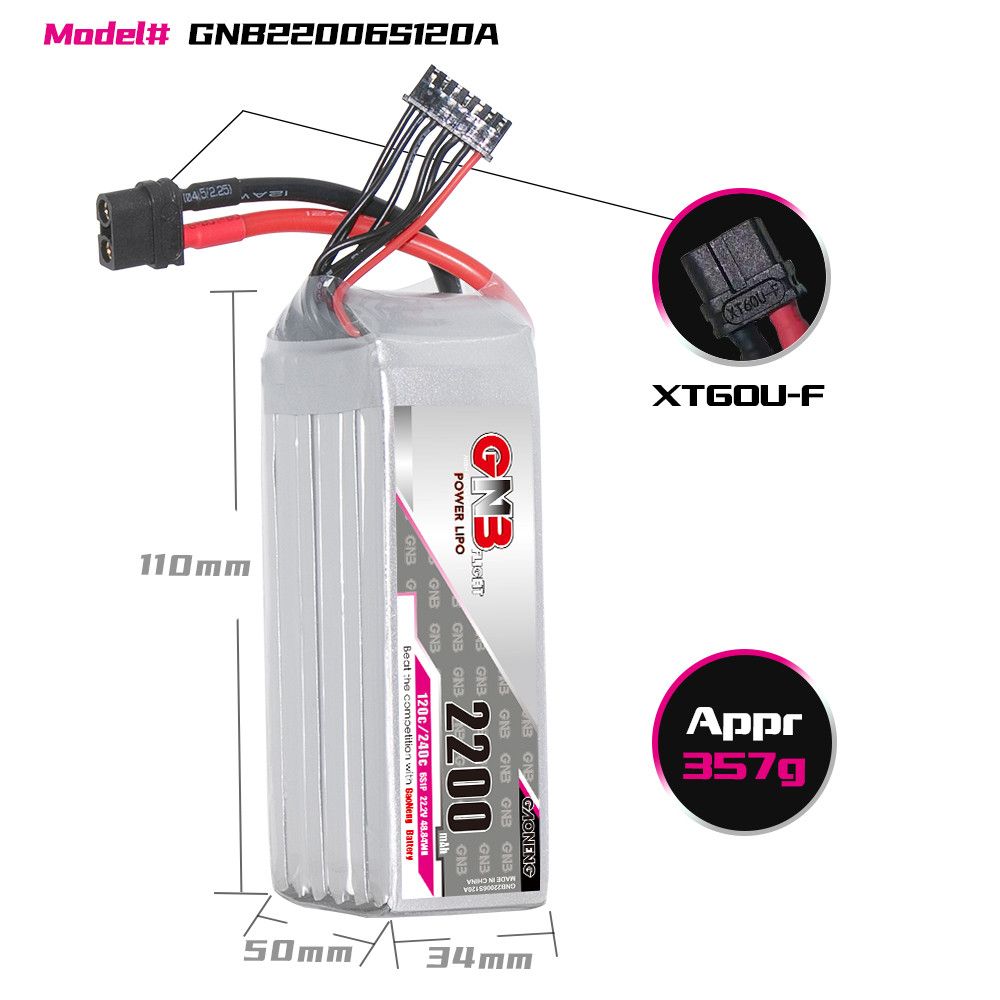 Литиевая батарея GNB 2200mAh 6S 22.2V 120C Lipo Battery