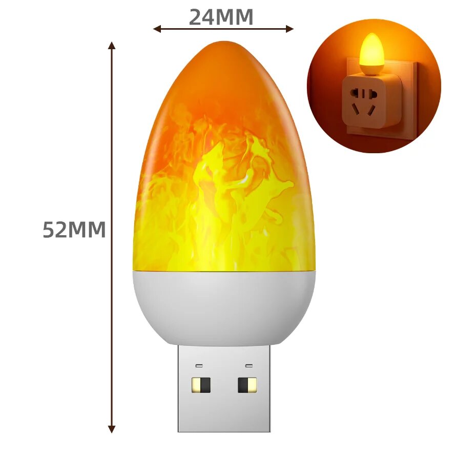 Портативная USB-лампа-книга RnnTuu с эффектом пламени 2PCS, Dynamic Flame A