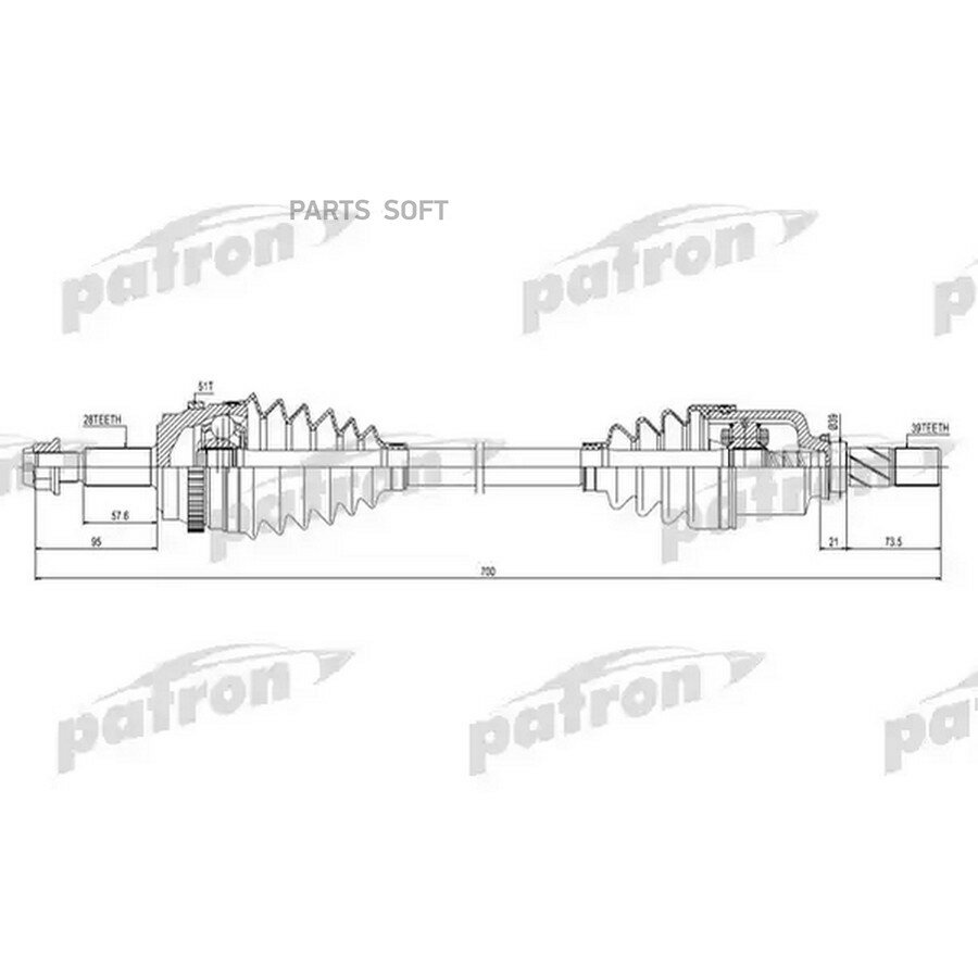 Полуось передняя левая 28X700X39 ABS: 51 OPEL MOVANO 2,5CDTI 03-, RENAULT MASTER II 2,5 CDTI/DCI 06- от официального дистрибьютора, PATRON, артикул PDS0431