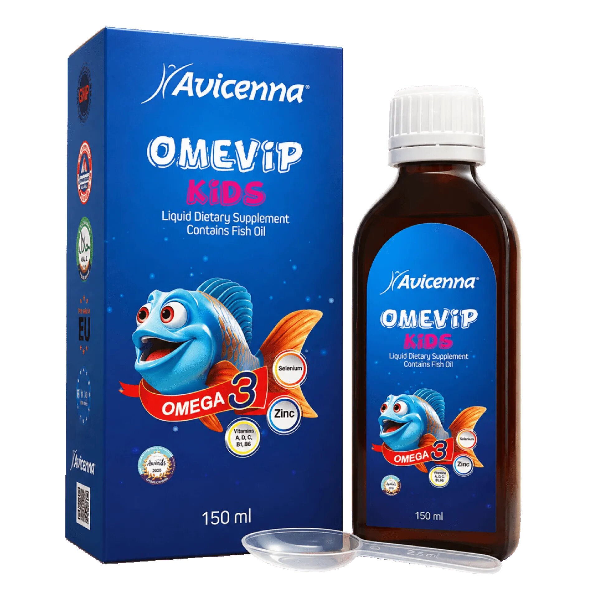 Детский витаминный комплекс ОмеВип Кидс Avicenna® с Омега-3 для укрепления иммунитета, 150мл