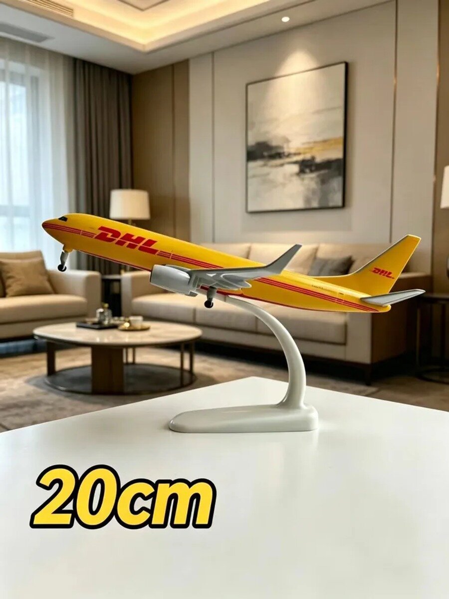 Игрушечная модель самолета, металл, длина 20 см, масштаб 1:400, с подставкой