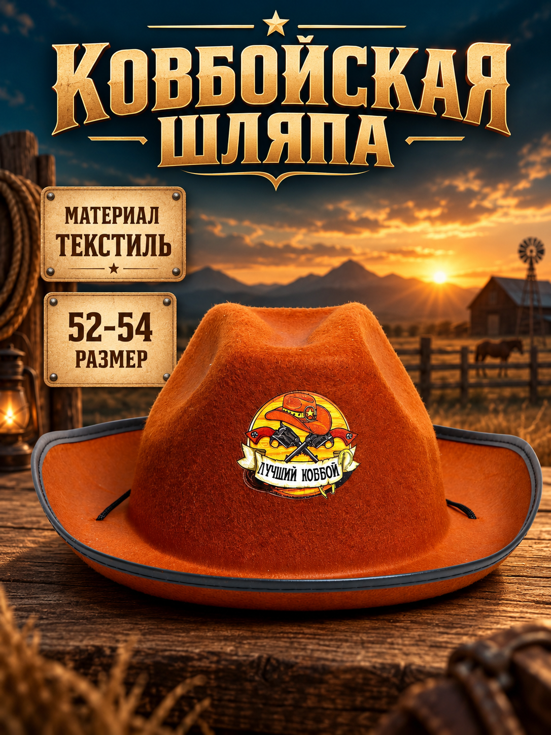 Ковбойская шляпа Страна Карнавалия "Лучший ковбой", детская, песочный