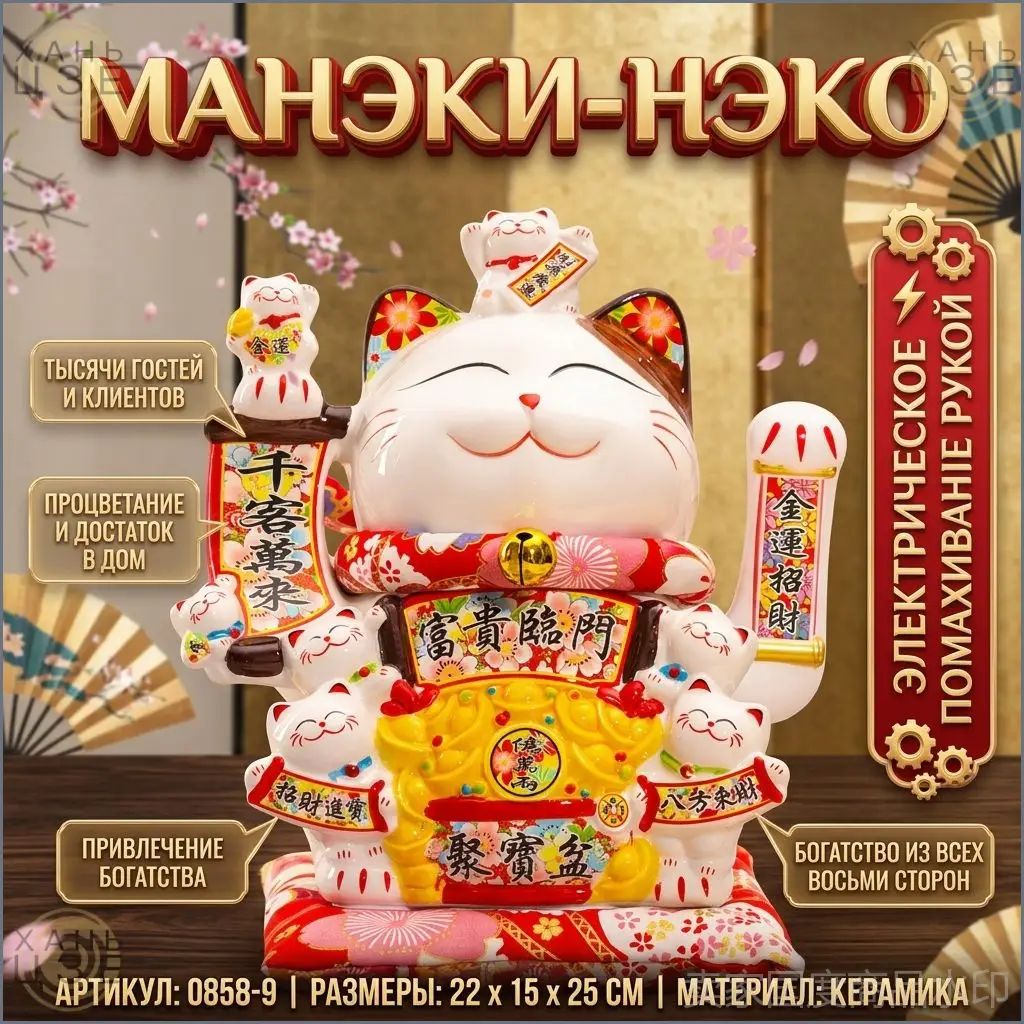 Маятник "Манеки Нэко", кот машущий лапой. 25 см. керамика