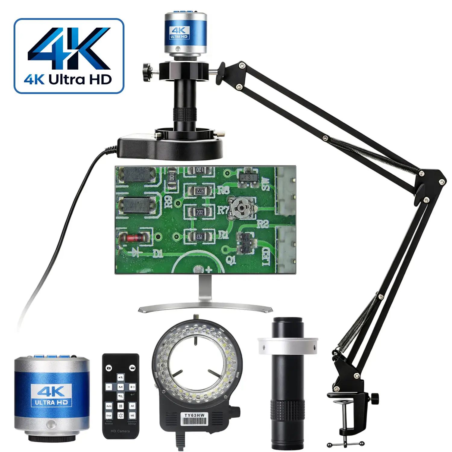 Микроскоп для пайки цифровой 150Х 4K 60MP HDMI с подсветкой + 150X линза Барлоу