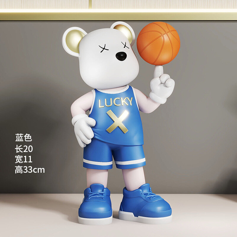 Статуэтка Медведь Баскетболист Lucky, 33 см, синяя фигурка Bearbrick для декора дома, подарок