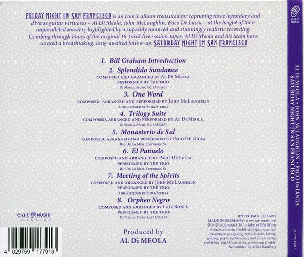Музыка CD Al Di Meola - Saturday Night In San Francisco (CD, Album, Stereo, 2022)