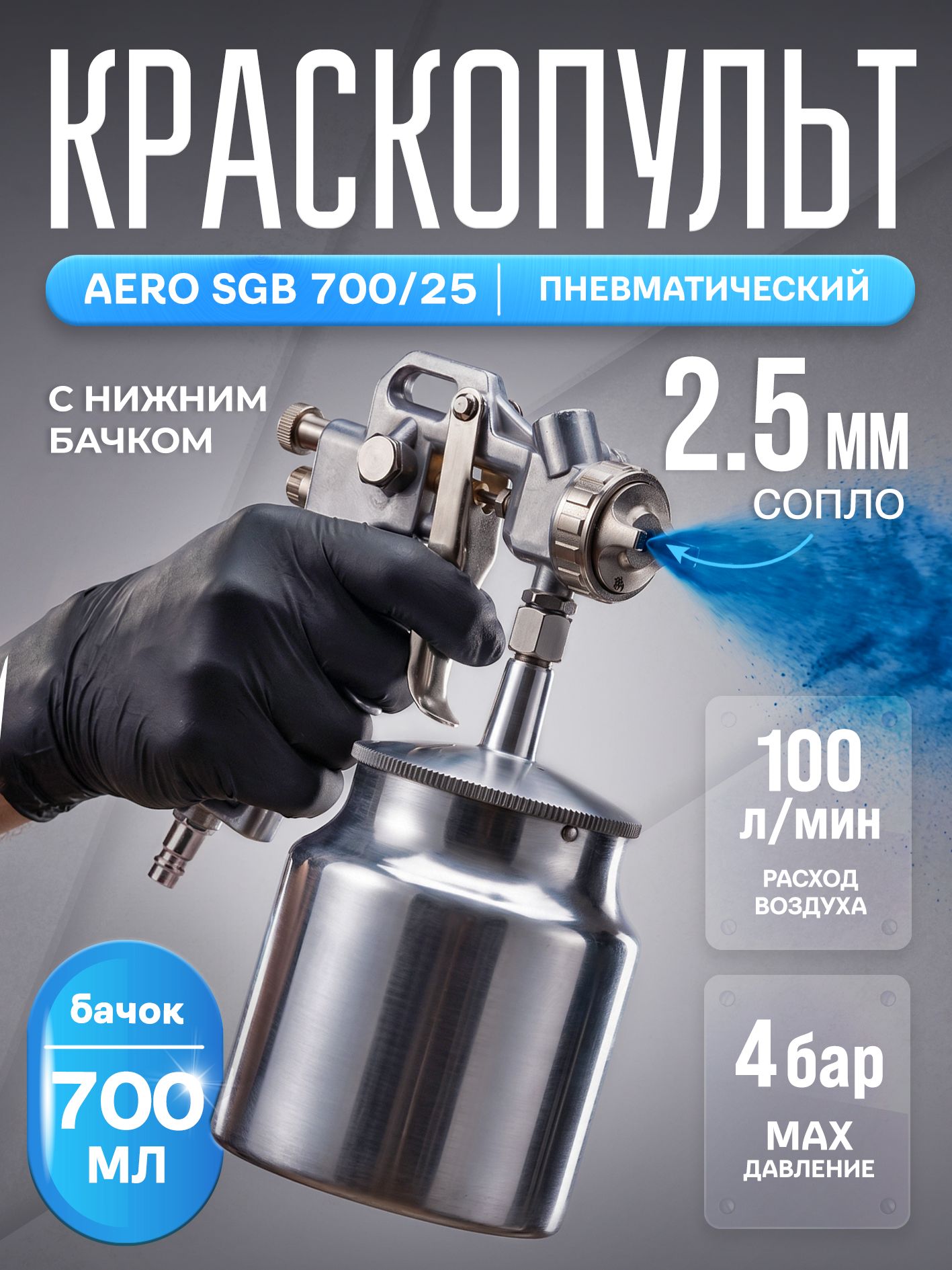 Краскораспылитель с нижним бачком AERO SGB 700/25