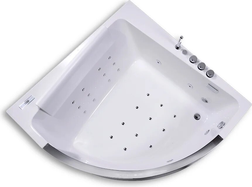 Акриловая ванна Orans 6510700 150x150, с каркасом, с экраном, угловая, пристенная, белая, глянцевая, со сливом-переливом, четверть круга, с подголовником, со стеклом, с гидромассажем, со встроенным см