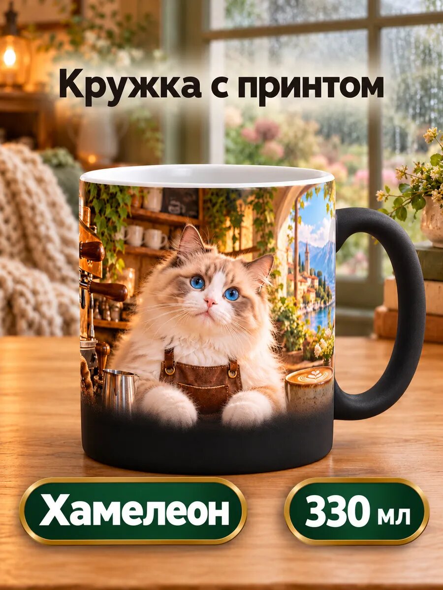 Кружка Хамелеон ИИ Питомец Кофе Кот Кошка Cat Подарок