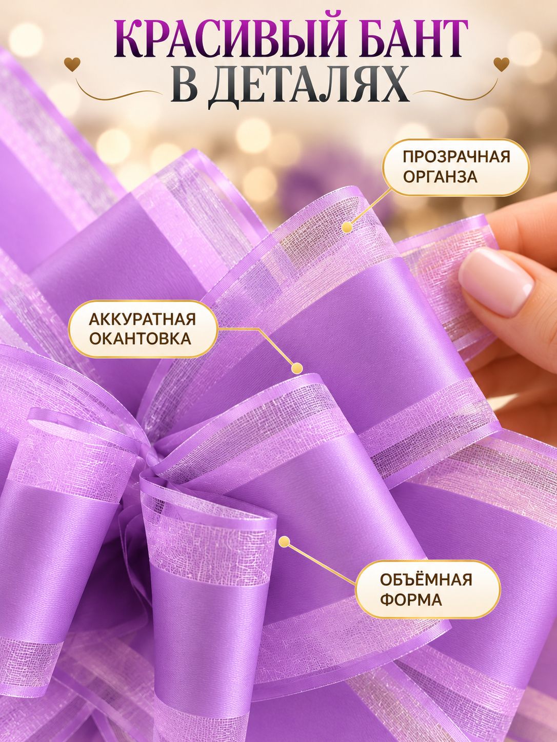 Бант для подарка набор 5 шт подарочный для упаковки, самосборный, тканевый ярко - розовый, 16 см — фото 1