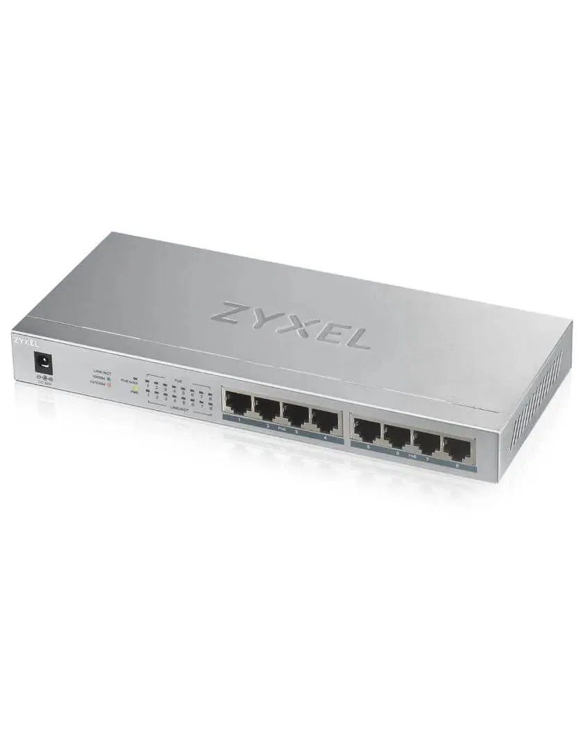 Коммутатор PoE ZYXEL GS1008HP-EU0101F, 8xGE, PoE+ 60Вт, настольный, металл, бесшумный