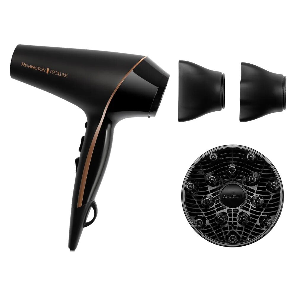 Фен для волос Remington PROluxe Midnight Edition AC9140B, 2400 Вт, AC-мотор, ионизация, диффузор и 2 концентратора, черный