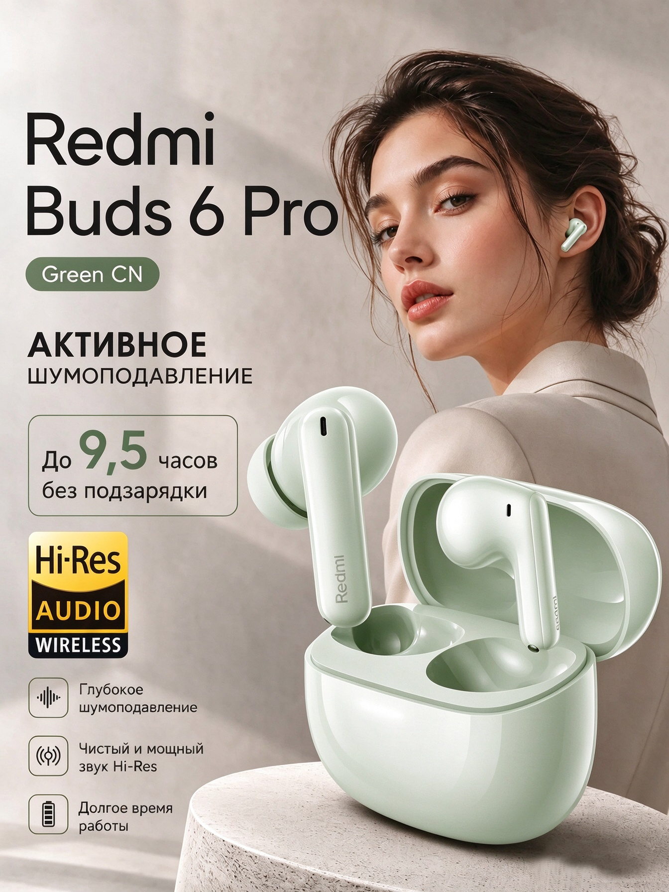 Беспроводные наушники Redmi Buds 6 Pro, IP54, до 36 часов автономной работы