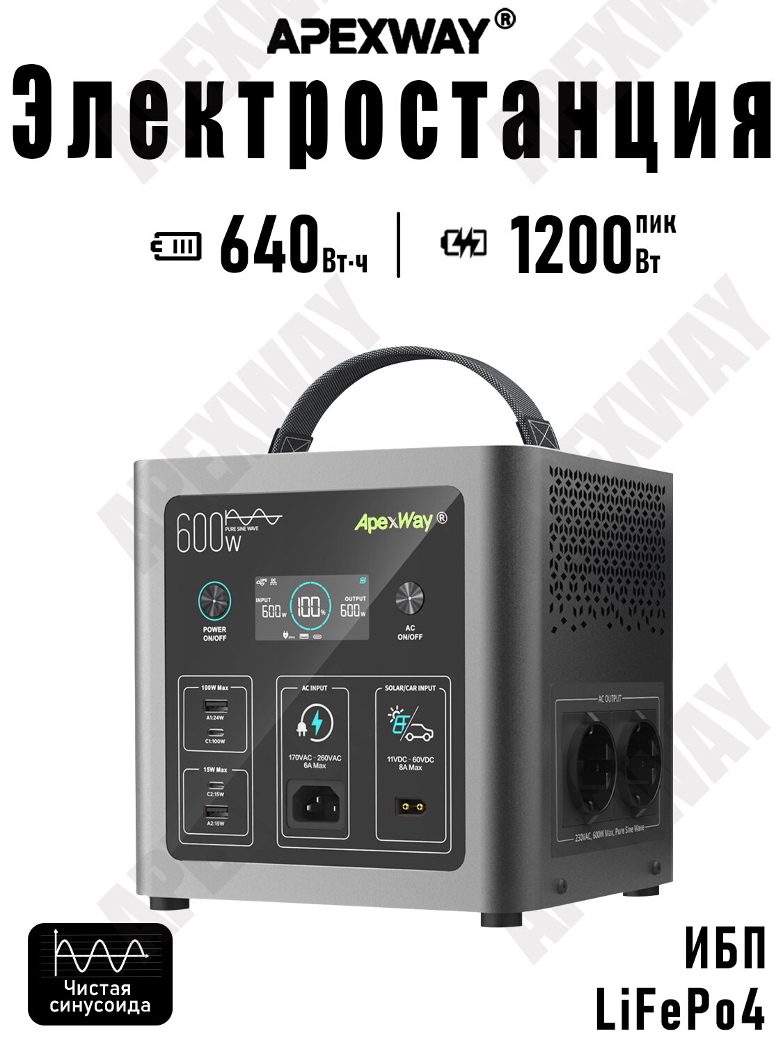 Солнечный генератор для дома 640 Втч APEXWAY H1008 портативный генератор, для кемпинга зарядная станция, для зарядки интеллектуальных ИБП Розетка 220