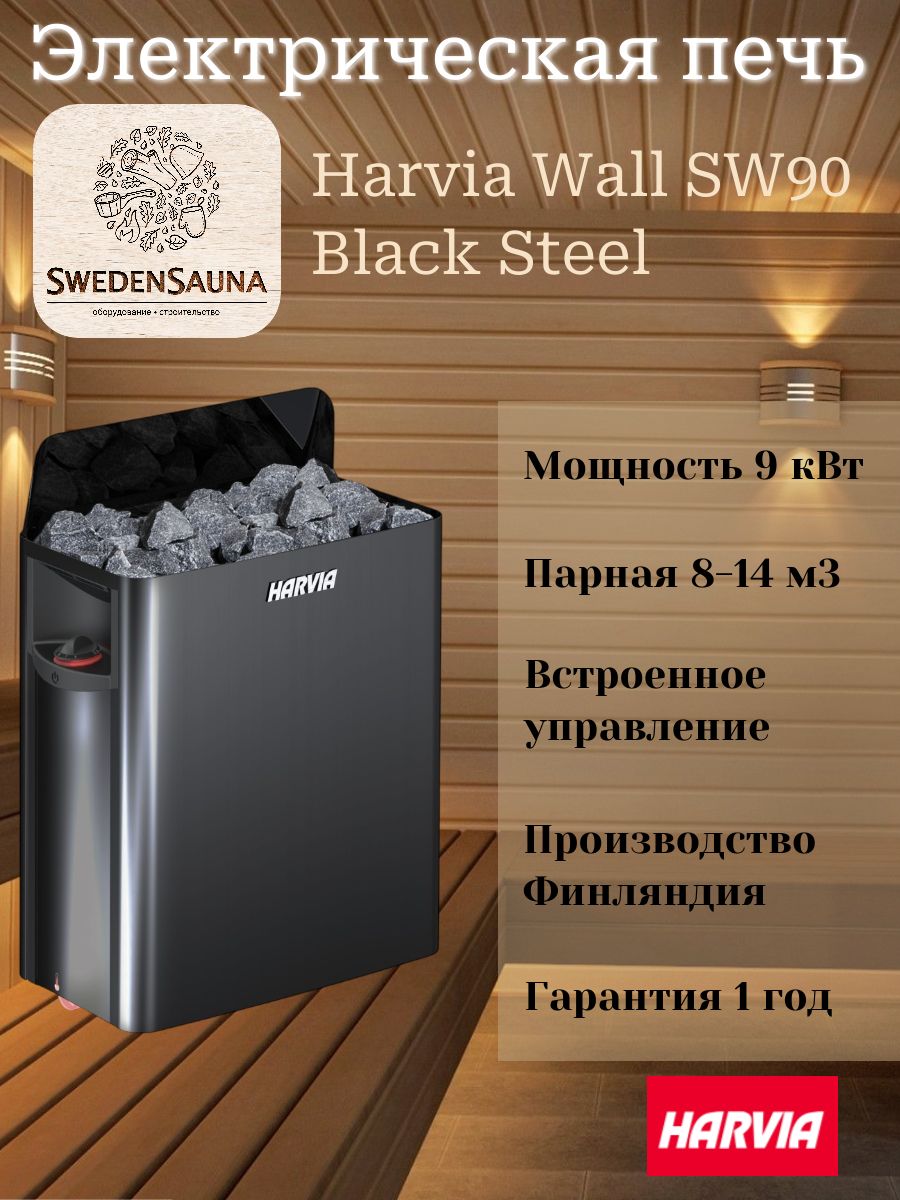 Электрическая печь для бани и сауны Harvia The Wall SW90 Black Steel