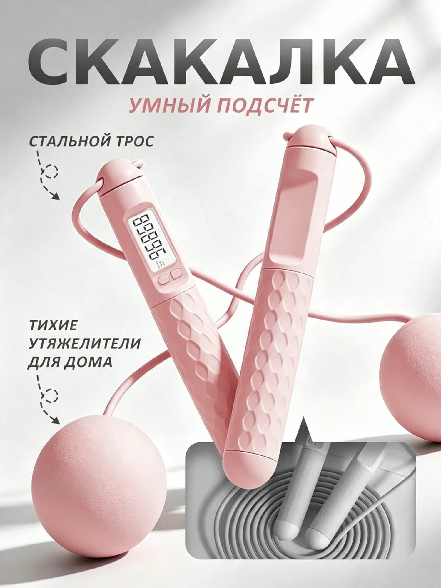Скакалка с электронным счетчиком, беспроводная скакалка для фитнеса, с утяжеленными шарами, для похудения