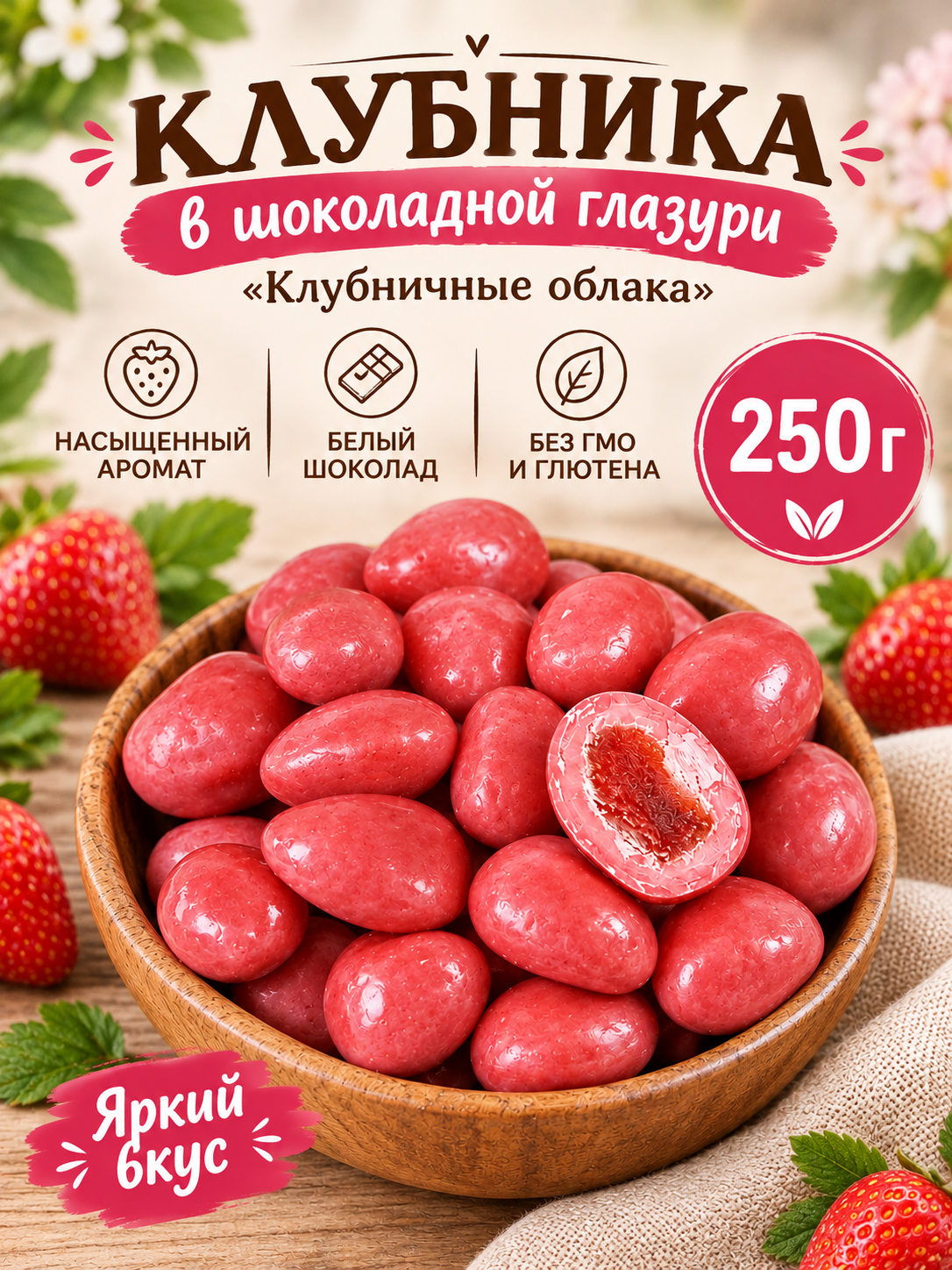 Клубника в шоколадной глазури "Клубничные облака" 250 г