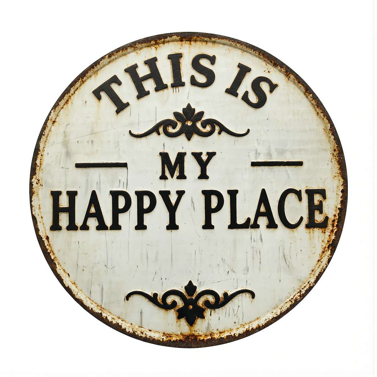 Винтажный металлический подвесной декор с надписью Happy Place круглая табличка 20 см для дома сада веранды входной зоны, Средний 30×30 см