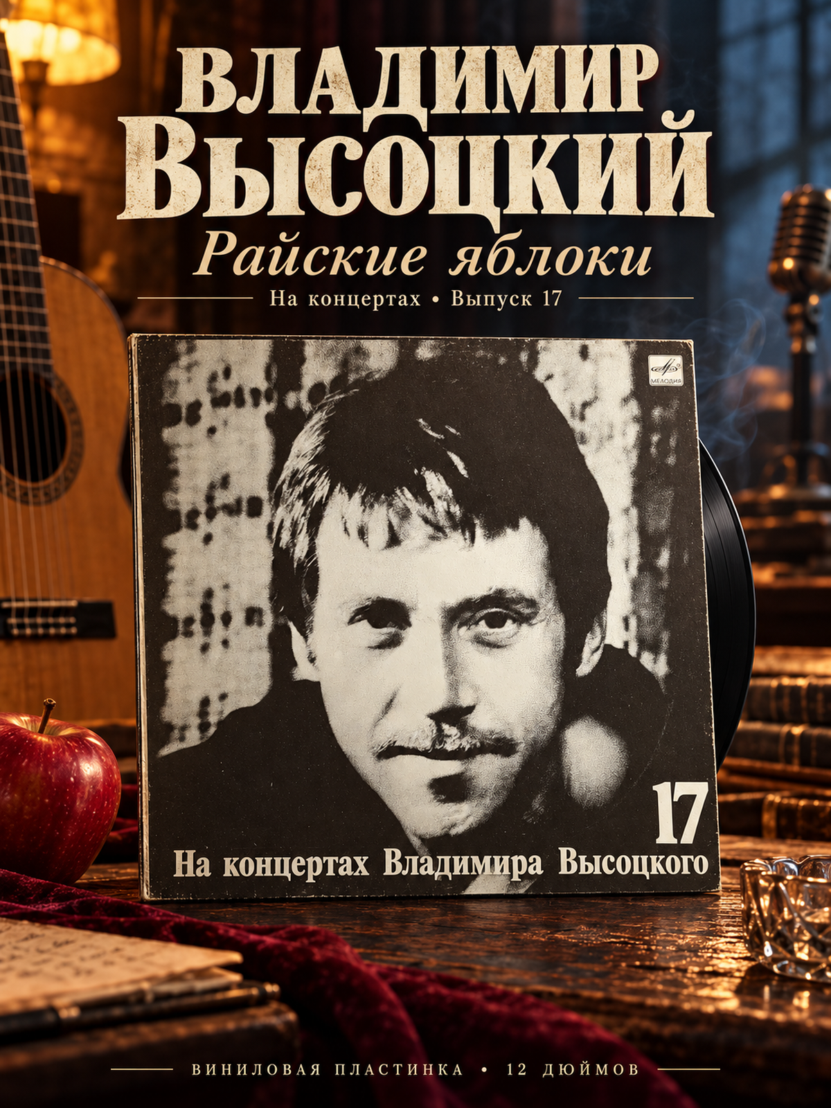 LP 17 Выпуск Владимир Высоцкий - Райские яблоки, виниловая пластинка 12 дюймов LP, На концертах Владимира Высоцкого Мелодия СССР 1991 год.