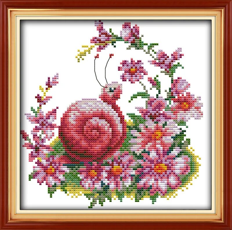 NKFвышивка крестом наборы, Схема на 11CT "Улитка и красивые цветы",27*27CM