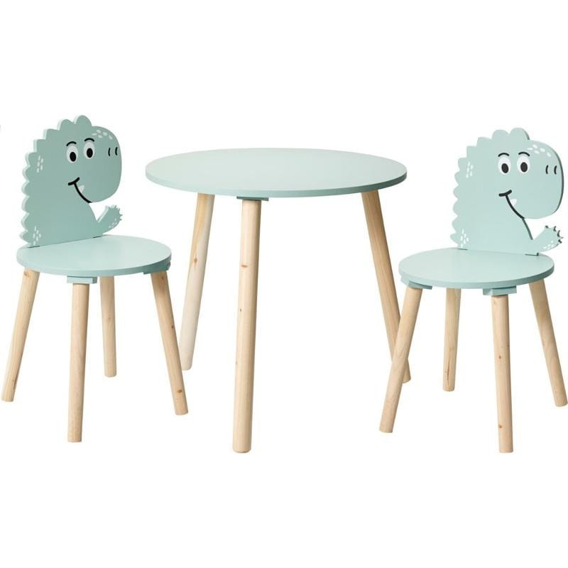 Комплект детской мебели Home Styling Collection деревянный столик с 2 стульчиками, мотив динозавра, высота 50 см