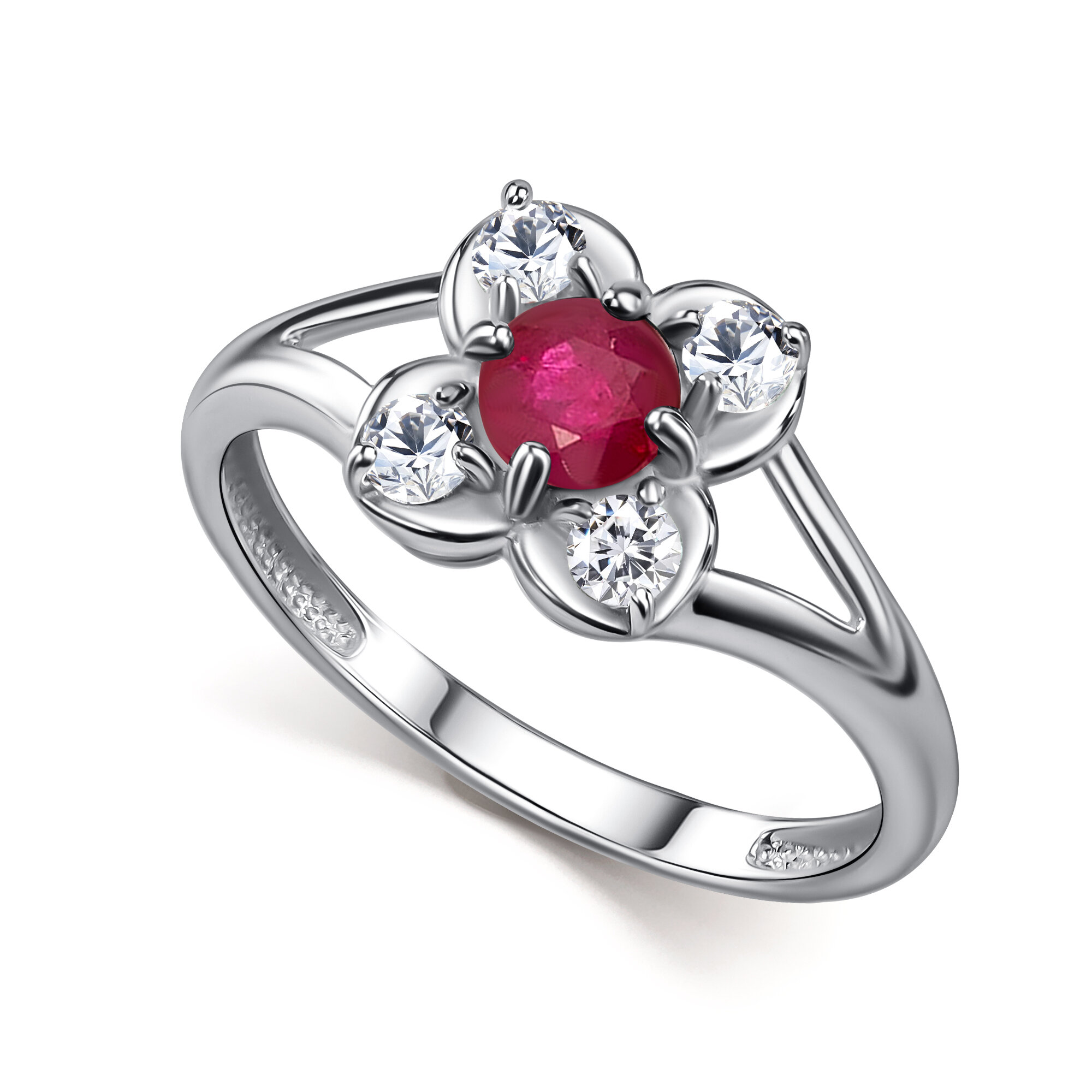 Кольцо Diamant online, серебро, 925 проба, родирование, рубин, фианит