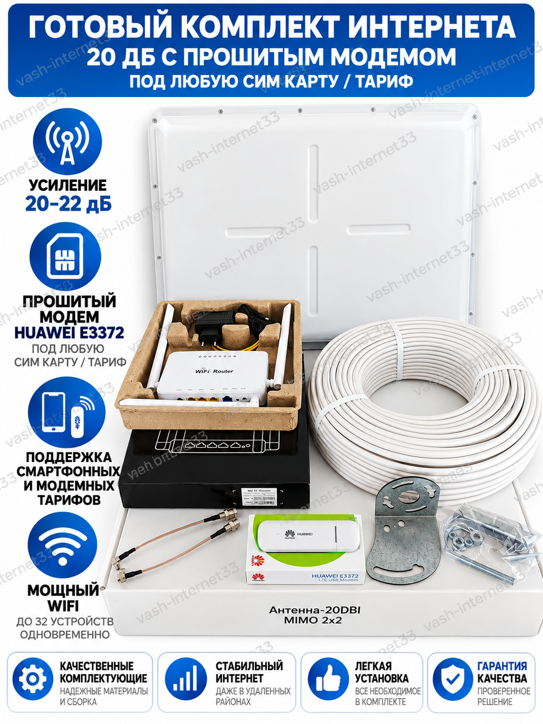 Комплект интернета Huawei e3372h прошитый модем LTE 4G 3G WIFI роутер ZBT Zyxel MIMO антенна 20дб для дачи дома