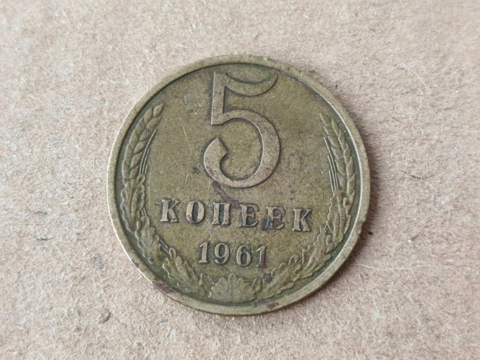 Монета 5 копеек 1961 года, СССР, VF-XF
