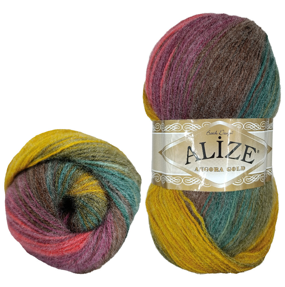 Пряжа для вязания Alize Angora gold batik 3368 красный зеленый 100 гр/550 м 20% шерсть, 80% акрил