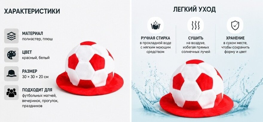 Футбольная Шапка Износостойкая Креативная Форма Мяча 30x30cm Подходит Для Праздников И Спортивных Мероприятий