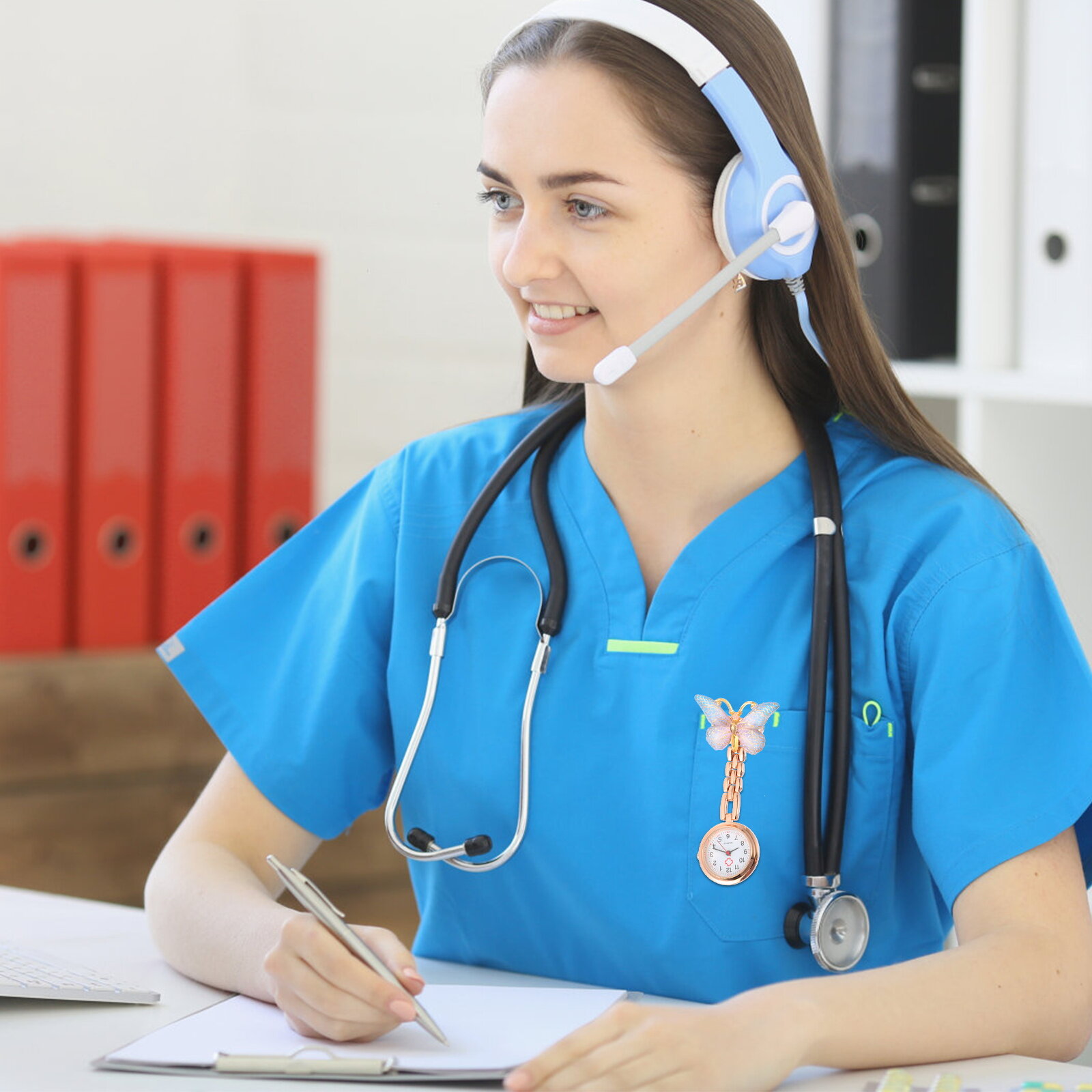 Креативные Часы Для Медсестер С Клипом Бабочки Кварцевые Грудные Часы Синий Цвет 8X4CM