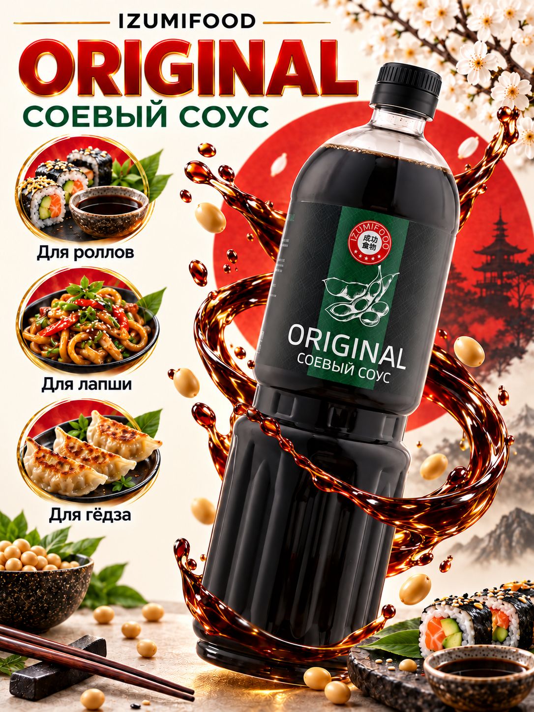 Соевый соус IzumiFood ORIGINAL 1,5 л для роллов, суши, лапши и гёдза
