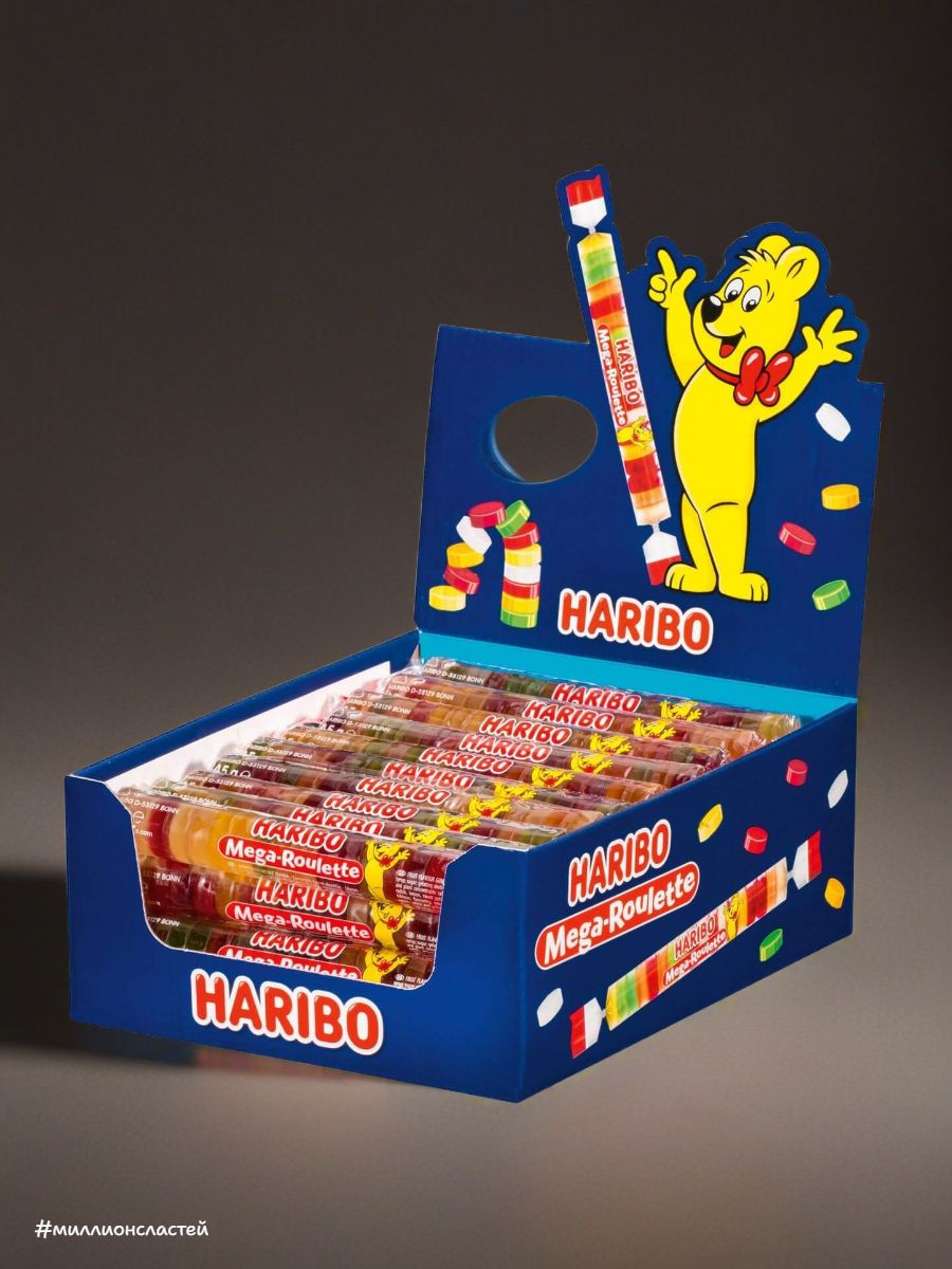 Мармелад жевательный Haribo Mega-Roulette Fruit / Мега-Рулетка со вкусом фруктов, 1 уп. (40 шт. по 45 гр.) (Германия)
