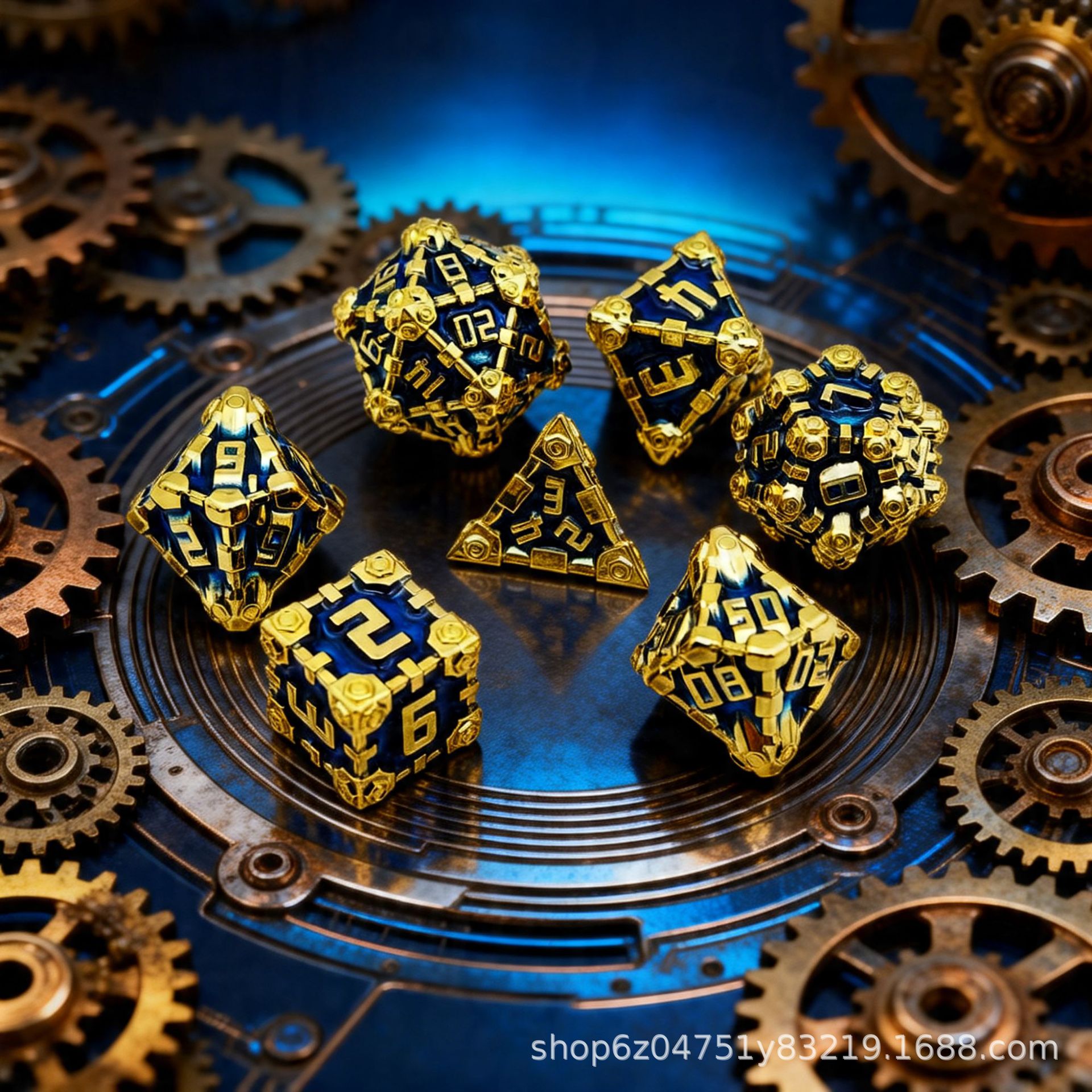 7 шт. Металлические Мини Кости DND TRPG Ктулху COC Настольная Игра, Имитация золота синяя