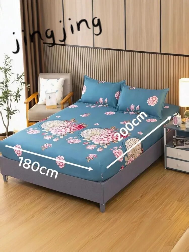 Простыня на резинке 180x200 см трикотаж, разноцветный однотонный
