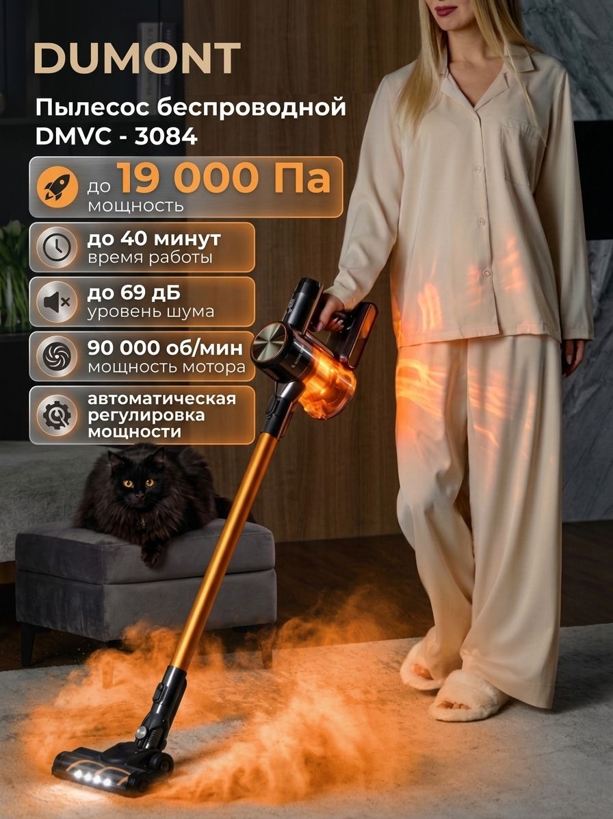 Пылесос вертикальный беспроводной мощный, 140 Вт, DMVC-3083