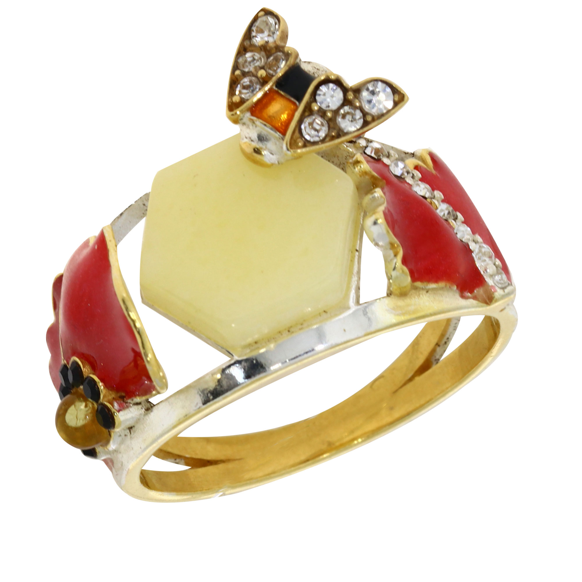 Кольцо Diamant online, серебро, 925 проба, золочение, янтарь, эмаль, кристалл