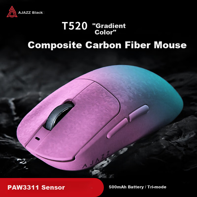 AJAZZ T520 Беспроводная игровая мышь с углеродным волокном, трирежимная связь, комфортный градиентный розово-голубой