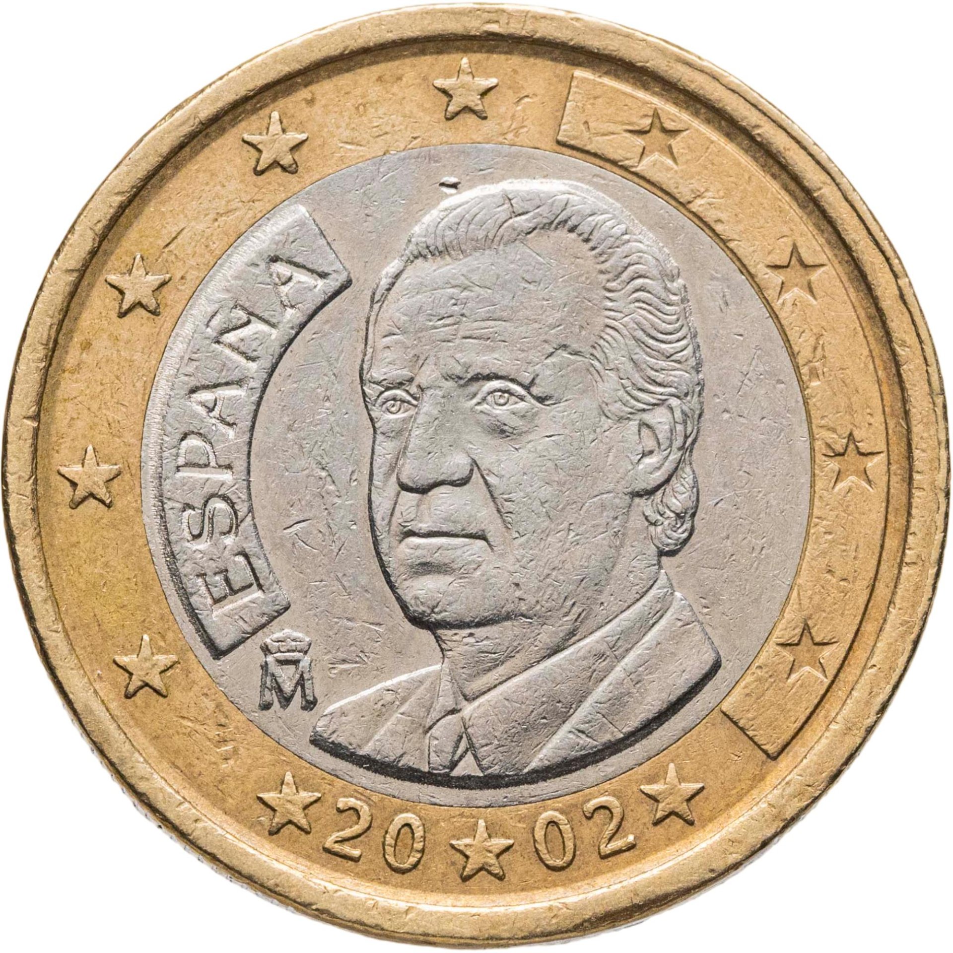 Испания 1 евро euro 2002, Биметалл, в сохранности VF