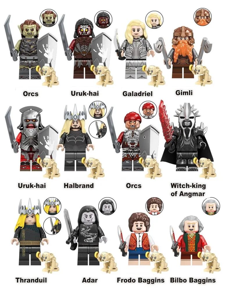 Набор минифигурок Властелин колец Орки / Lord of the rings Uruk-hai совместимы с конструкторами лего 12шт (4.5см, пакет) TV6411