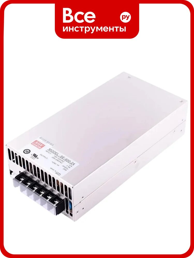 Блок питания в кожухе на шасси MEAN WELL SE-600-24 600 Вт, 24 В, 25 А, высокая эффективность, дистанционное измерение, защита от перегрузок, КЗ, перенапряжения, перегрев 57580