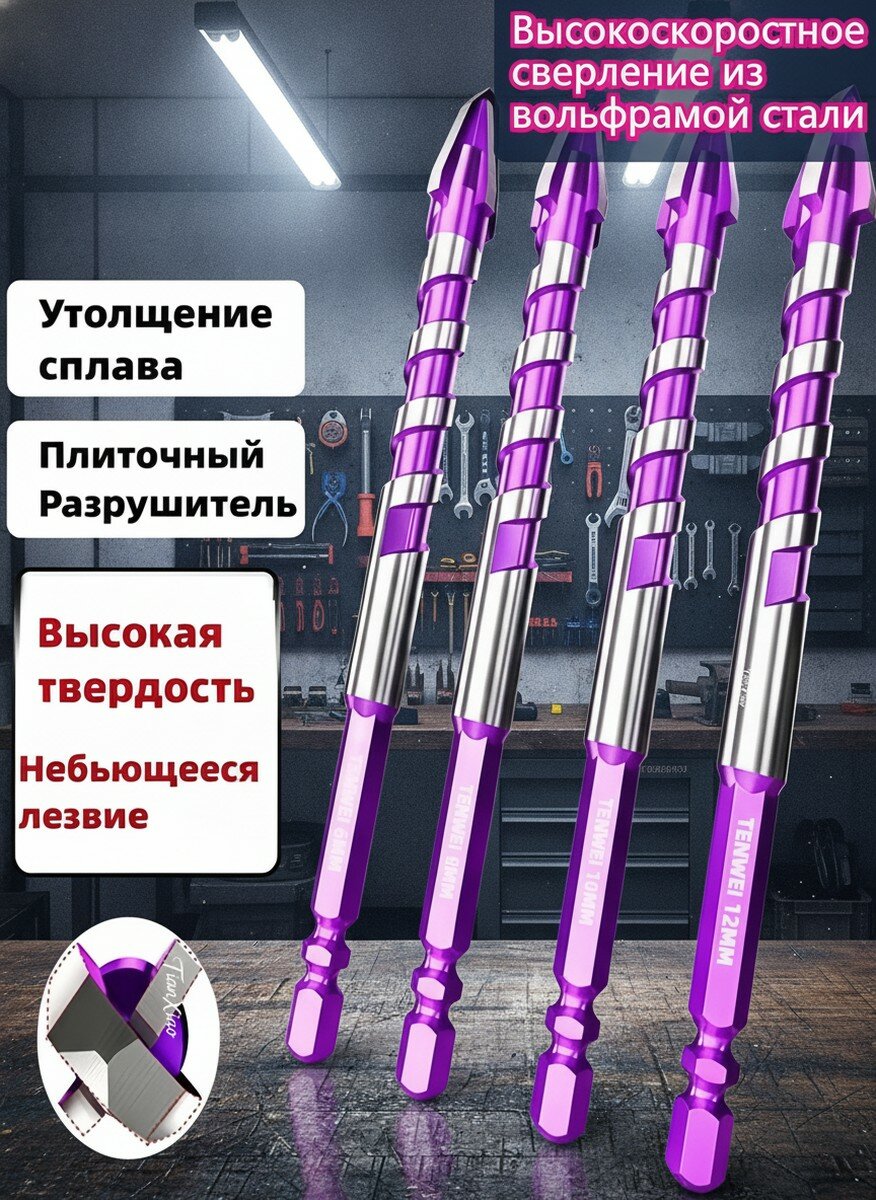 Сверла по металлу из сверхтвердой вольфрамовой стали для плитки, металла, бетона и стекла, материал HSS