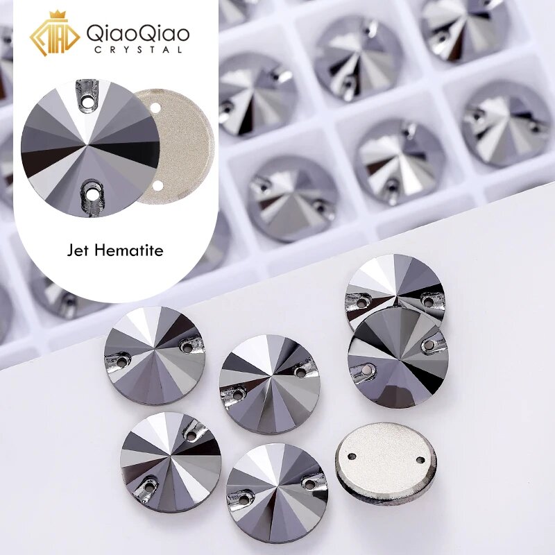 Стразы QIAO 42 цветов стеклянные Серебряный, 12mm - 40Pcs, Jet Hematite