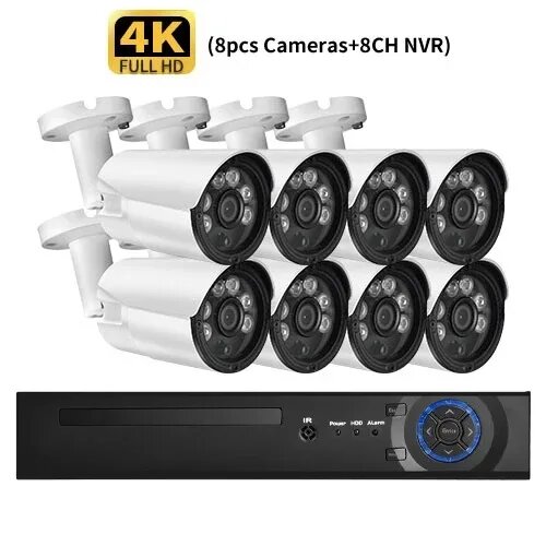 Набор видеонаблюдения Gadinan 4K Ultra HD с распознаванием лиц AI 4CH/8CH P2P с детекцией движения на улице с аудио IP-камерой XMEye