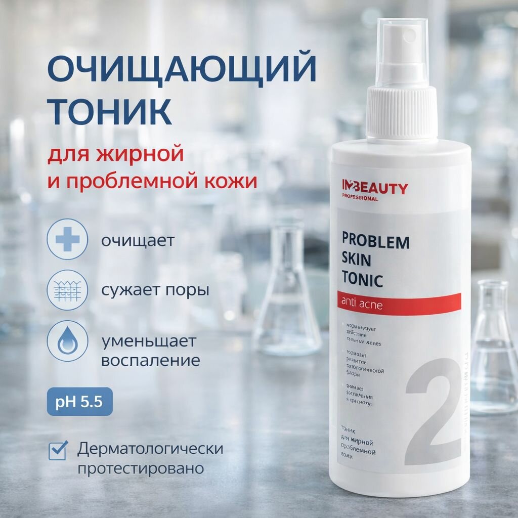 IN2BEAUTY Professional/ Тоник для лица ANTI ACNE для жирной проблемной кожи, от прыщей, от акне, для сужения пор, 250 мл