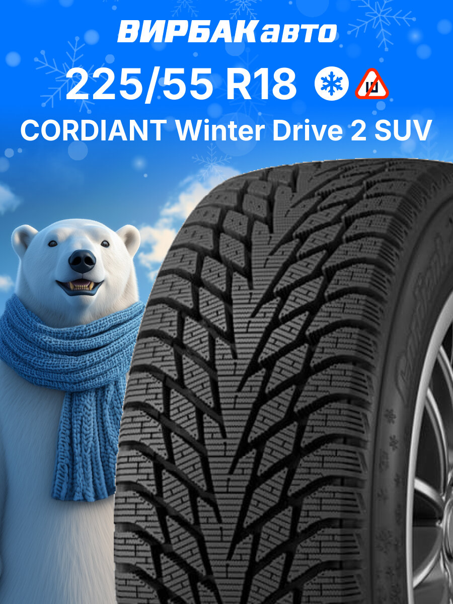 Зимние шины Cordiant Winter Drive 2 SUV 225/55 R18 102T, зимняя автомобильная резина