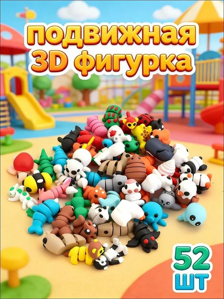 Игрушка-антистресс фиджет, подвижная 3D фигурка 52 ШТ.