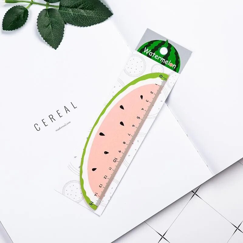 Деревянная линейка с фруктами 15 см Зеленый, watermelon