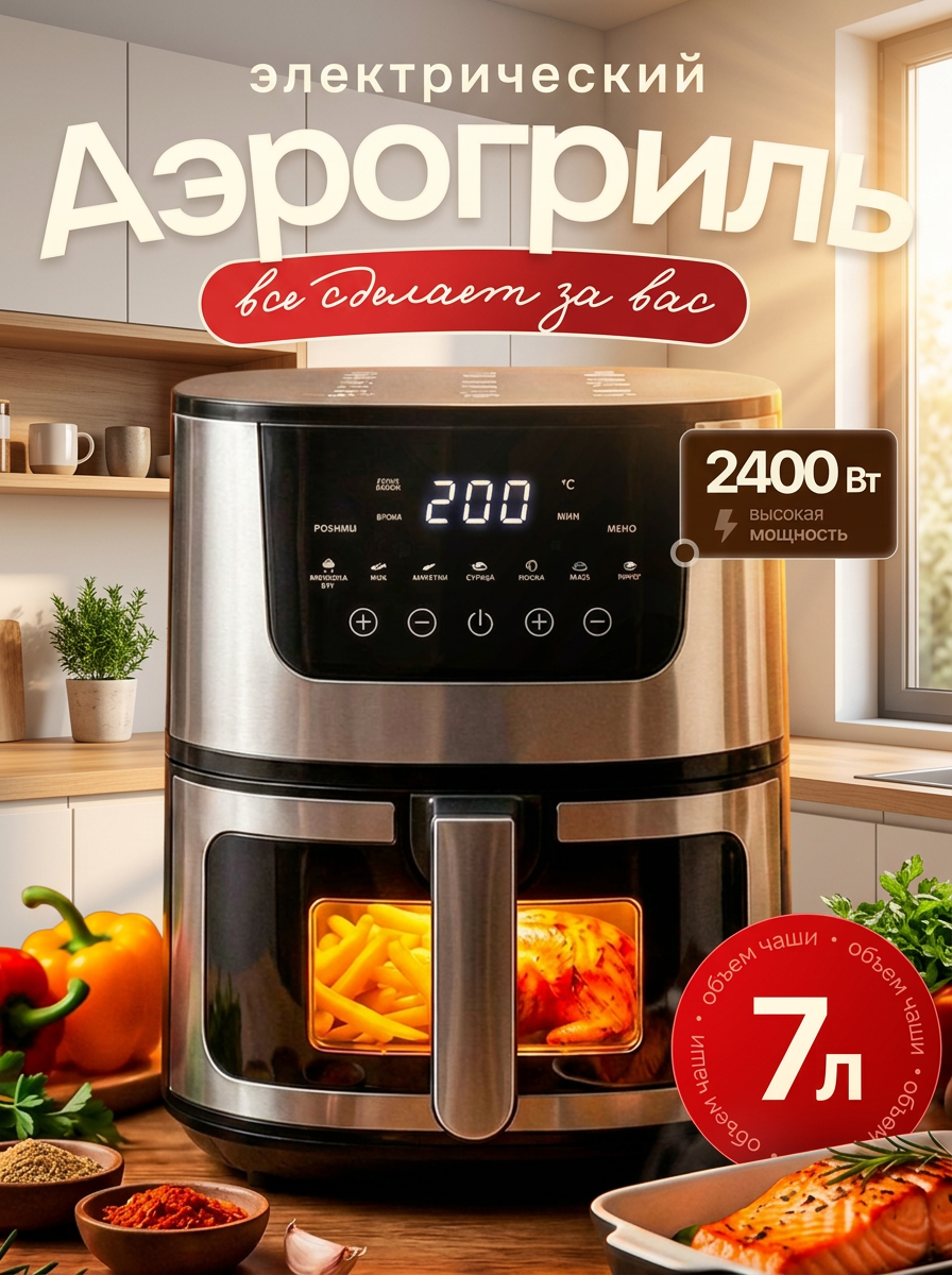 Аэрогриль электрический для дома, Cozéchic BY-506 ,7л, многоцелевой