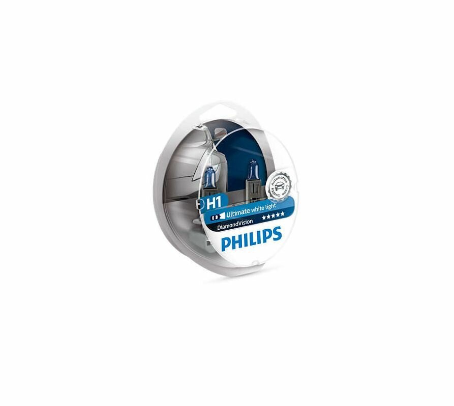 Лампа галогеновая головного света H1 P14.5s 5000K Diamond Vision 12V 55W Блистер 2 шт, PHILIPS 12258DVS2